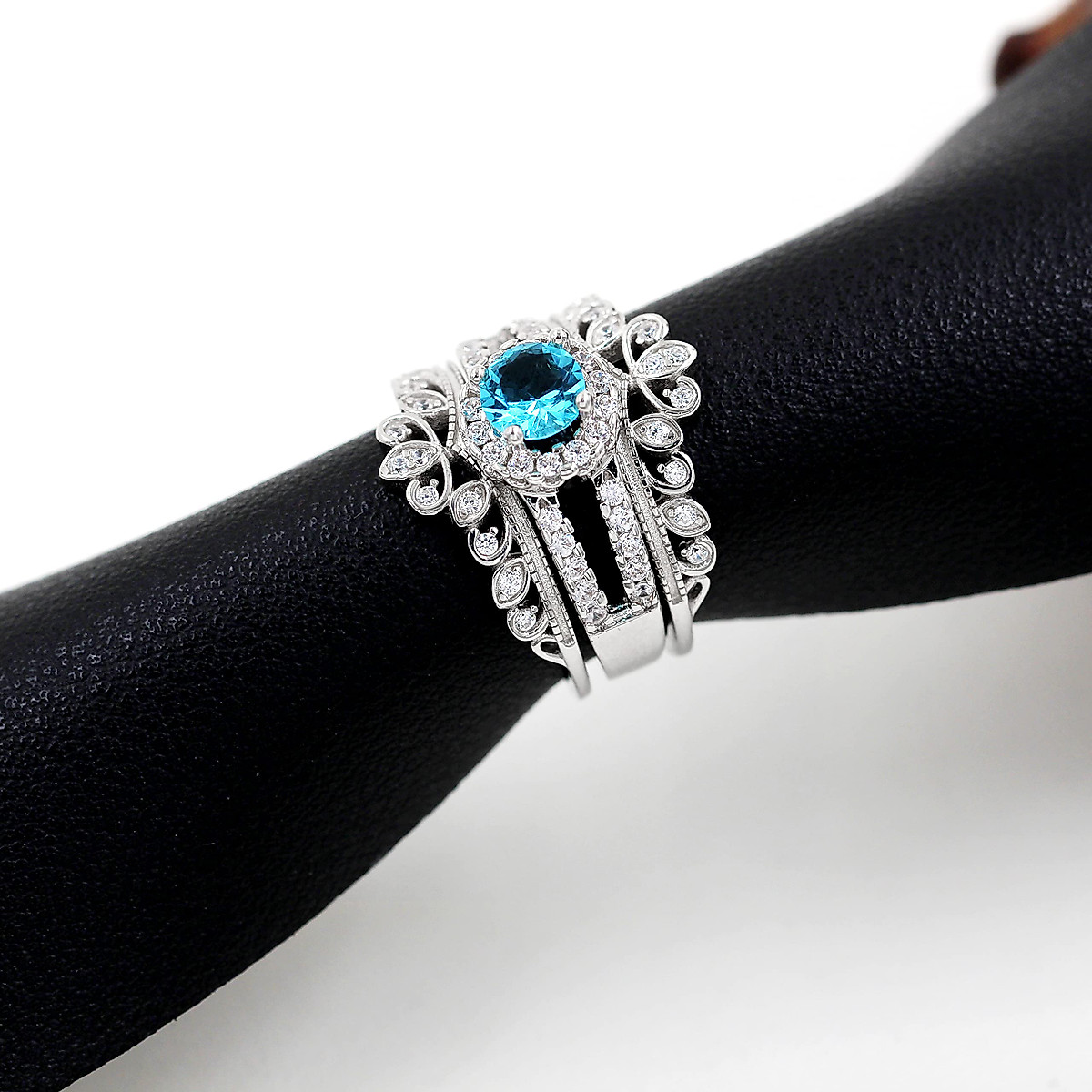 Uloveido Women's 925 Sterling Silver Princess Crown Tiara Wedding Ring Guard Enhancer 2pcs Stack Rings Set Y1525 (Size 8)