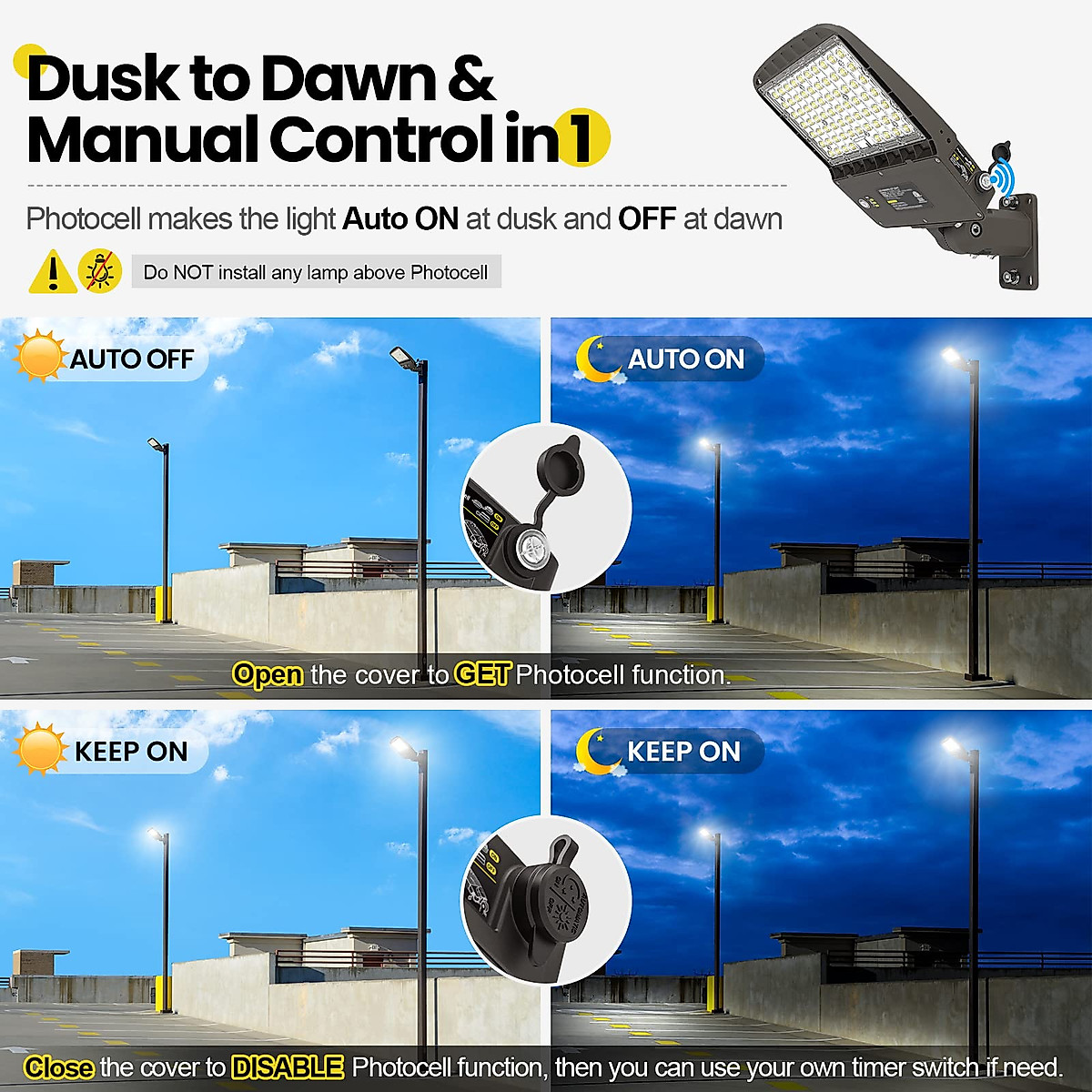 YARBO 240W LED Parking Lot Light 220W 200W Selectable, 38400LM (160LM/W) 5000K LED Shoebox Pole Lights, Dimmable Parking Lot Lights commercial with Dusk to Dawn Photocell, Arm & Slip Fitter in 1 Mount