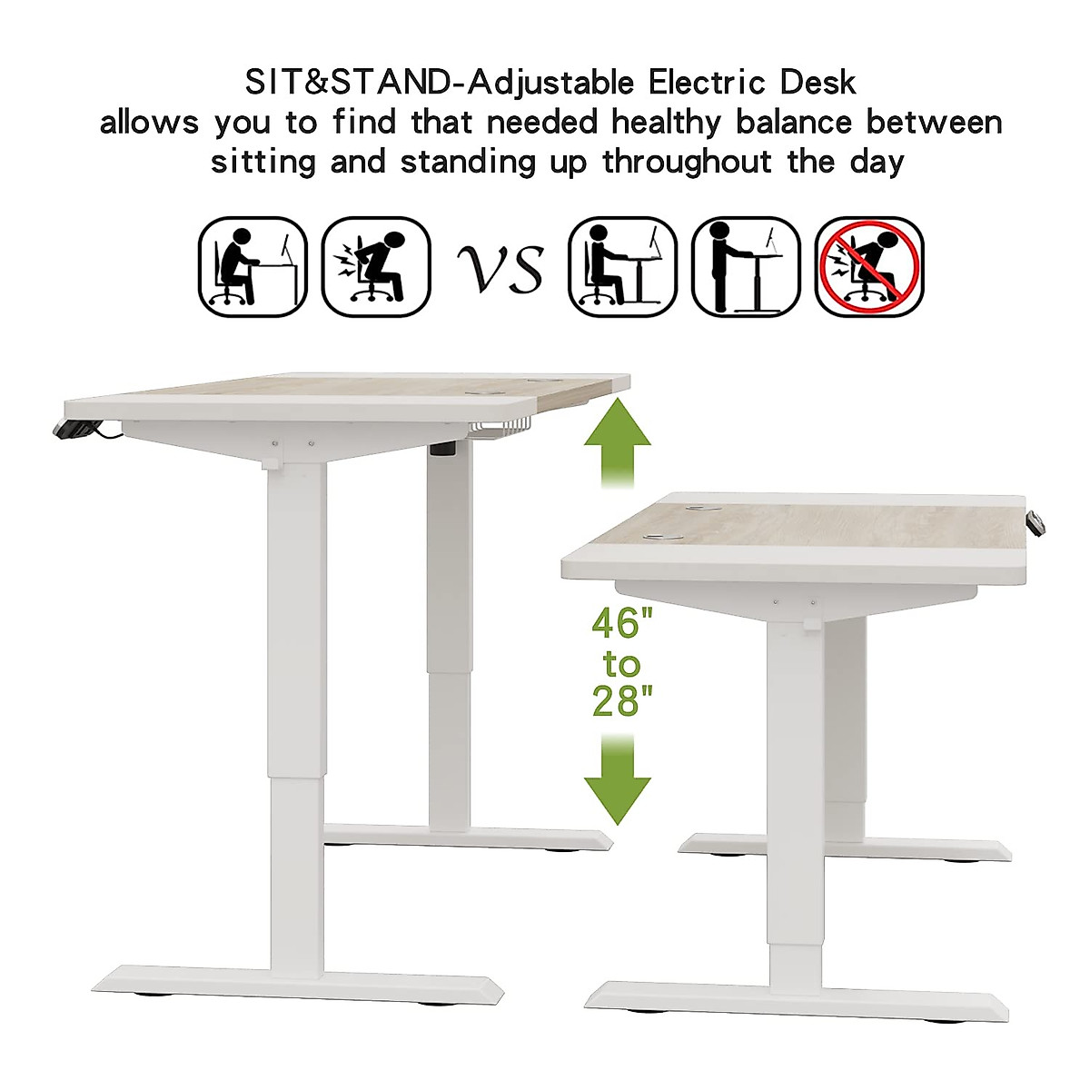 Radlove Electric Standing Desk, 63 x 30 Height Adjustable Computer Desk Sit Stand Desk Home Office Computer Standing Table Ergonomic Desk with Splice Board White Frame + 63 x 30'' White+Oak Top