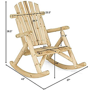 Casart Log Rocking Chair Wood Porch Rocker Lounge Patio Deck Balcony Furniture Rustic Single Rocker Natural