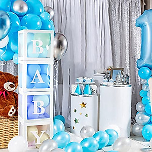 PABUES Baby Boxes with 4 PCS Letters for Baby Shower White Clear Balloon Box Blocks Gender Reveal Decorations and Birthday Party