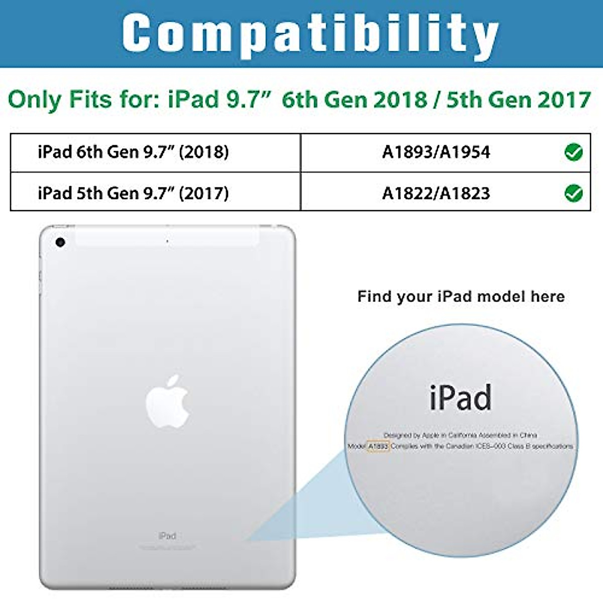 ProCase for iPad 9.7 Inch Case iPad 6th/5th Generation Case 2018 2017(Model: A1893 A1954 A1822 A1823), Ultra Slim Lightweight Stand Case with Translucent Frosted Back Smart Cover -Black