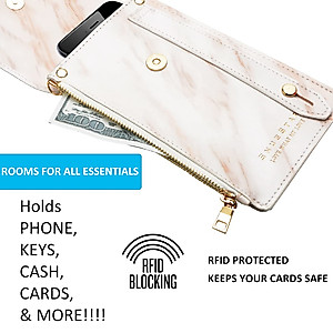 SNUG STAR Multi-purpose Card Holder Wallet-RFID Blocking,Lightweight Zipper Pocket Crossbody Bag with Touch Screen Purse for Most iphone Cell phones (Marble white)