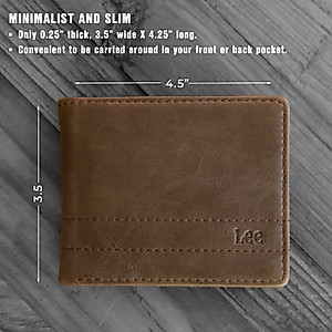 Lee Men’s Bifold Extra Capacity Wallet Casual Everyday Minimalist Cash and Card Holder with Flip ID Window Pass Case (Brown)