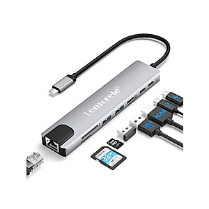 USB C Hub Ethernet, Lemorele 8 in 1 USB C Hub Multiport Adapter with 4K@30Hz HDMI, 85W PD, USB 3.0 Ports, USB C Data Port, SD/TF Card Reader, USB C Dongle for MacBook Pro/Air and Other Type C Devices
