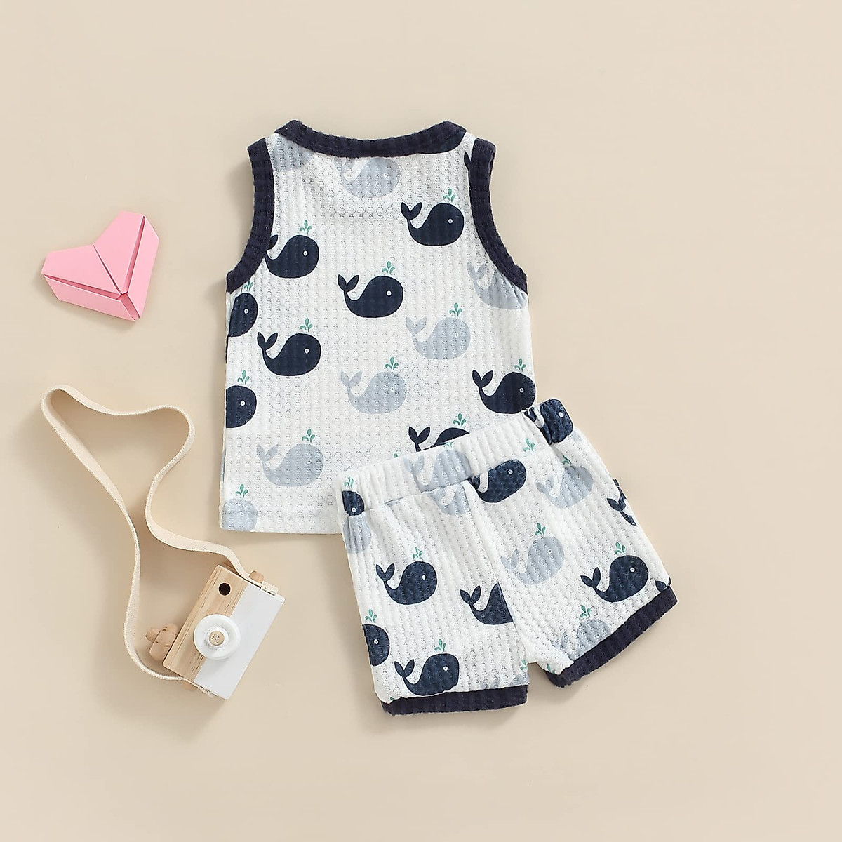 Kuriozud Baby Boy Summer Clothes Cute Print Sleeveless Tank Top Elastic Shorts Set 2 Piece Outfit (Dolphin, 12-18 Months)