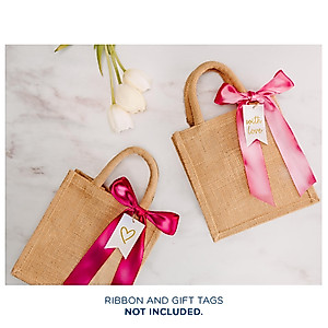 Imagine Color 10 Small Burlap Gift Bags with Handles, Wedding Welcome Gift Bags, Bridesmaids Gifts, Bachelorette Gift Party Favors Swag bags Decorating DIY Reusable 8”x 8”x 6