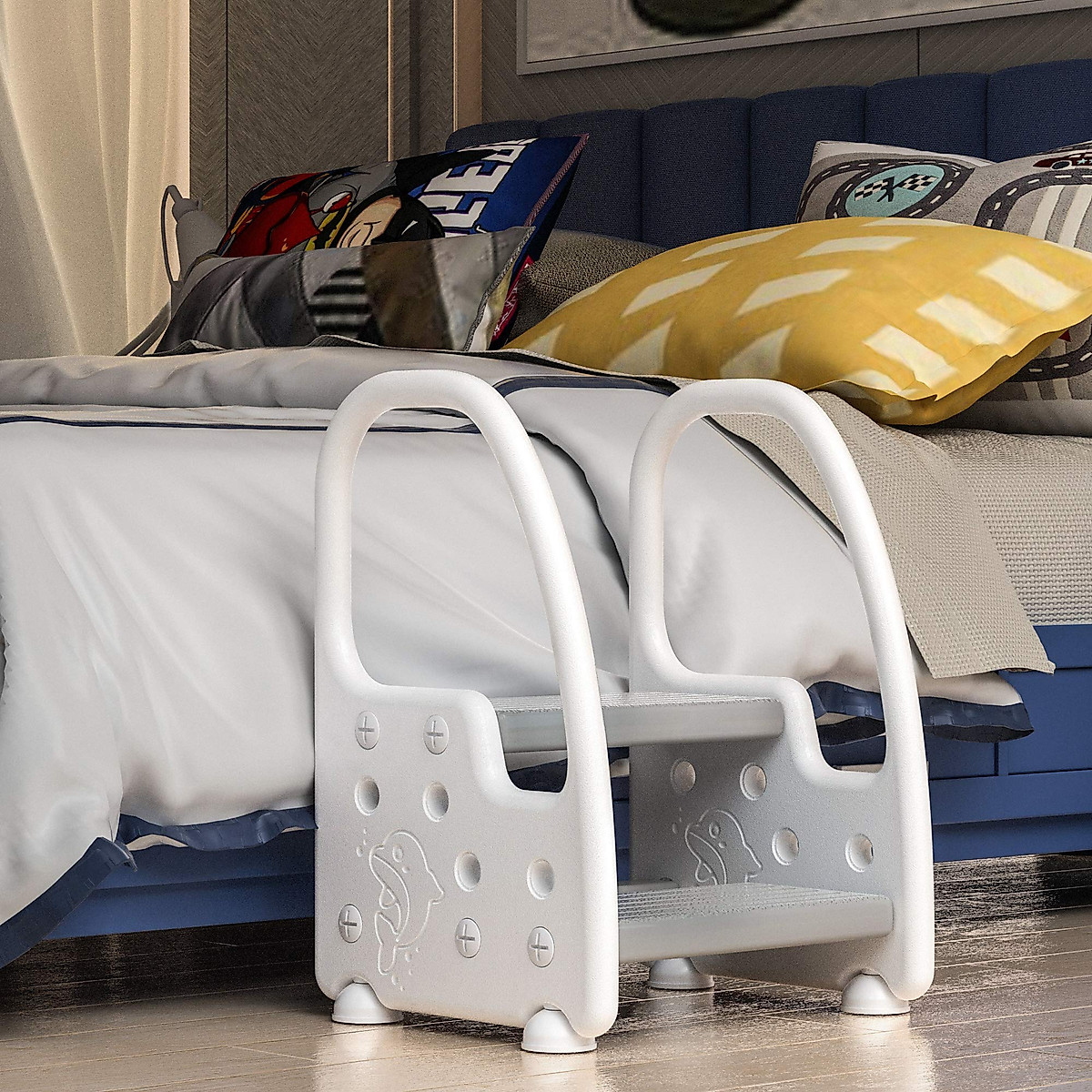 Wiifo Toddler Step Stool for Sink, Height Adjustable Plastic Step Stool for Kids with Handle & Non-Slip Safety,Child Step Stool for Bathroom or Kitchen, Grey