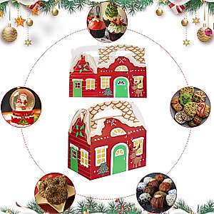 Sunolga 24 Pieces 3D Christmas Cardboard Treat Gift Boxes for Holiday with 4 Patterns Xmas Goody Gift Christmas House Cardboard Gifts Boxes Crafting and Cookie Boxes