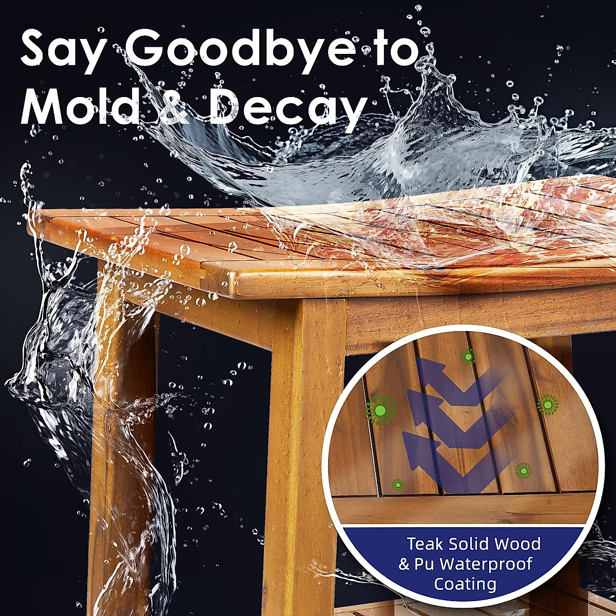 Upolana Teak Shower Bench, 20" Solid Wood Shower Stool Waterproof Shower Seat with Storage Shelf for Bathroom, Indoor & Outdoor Use