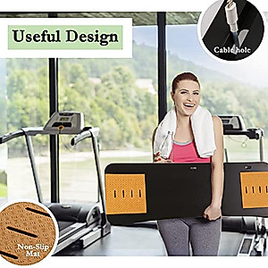 Nnewvante Treadmill Desk Attachment,Treadmill Laptop Holder for Tablets Laptops,Bamboo Laptop Stand for Treadmill Workstation Handrail up to 35.5", Black