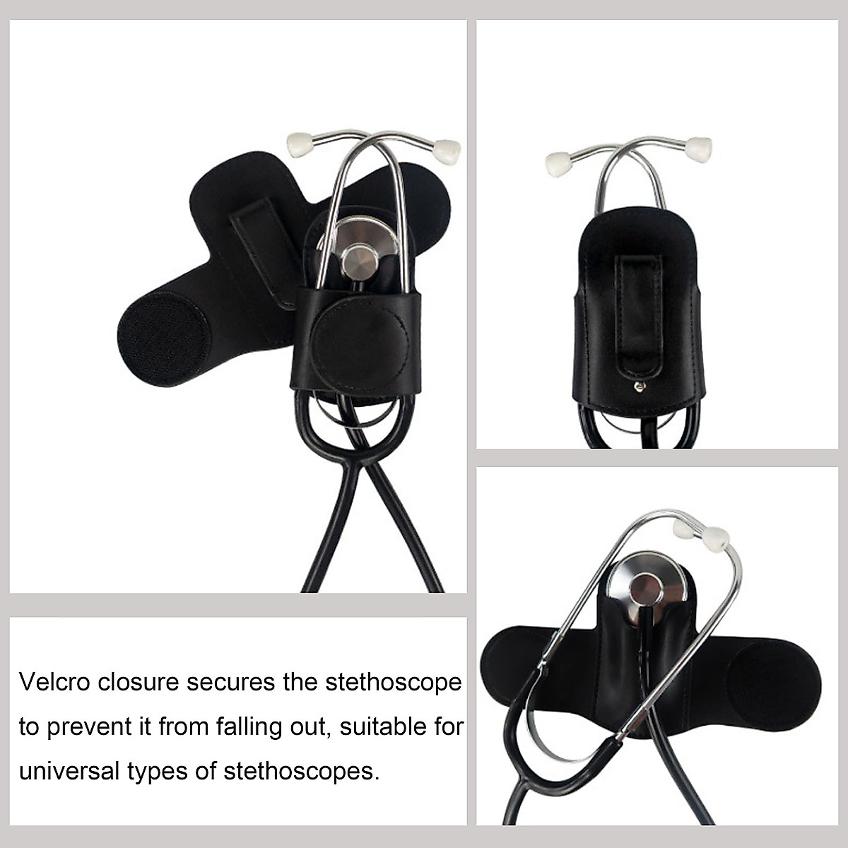 UGpine Leather Stethoscope Holder Clip Stethoscope Hip Holder with Clip On Waist Belt/Pocket/Bag to Protect from Loss Fit for Physicians/Nurses/EMT/Medical Nursing Students (Black/Brown Randomly 1pcs)