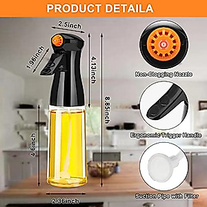 Oil Sprayer for Cooking - 210ml Glass Olive Oil Dispenser Bottle Spray Mister-Reusable Food Grade Oil Vinegar Spritzer Sprayer Bottles,kitchen Gadgets Accessories for Air Fryer,Salad Making,Baking,BBQ