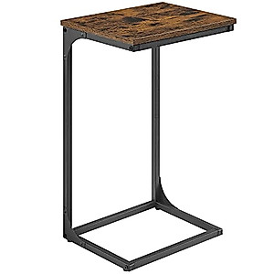 VASAGLE C-Shaped End Table, Side Table for Sofa, Couch Table with Metal Frame, Small TV Tray Table for Living Room, Bedroom, Rustic Brown and Black