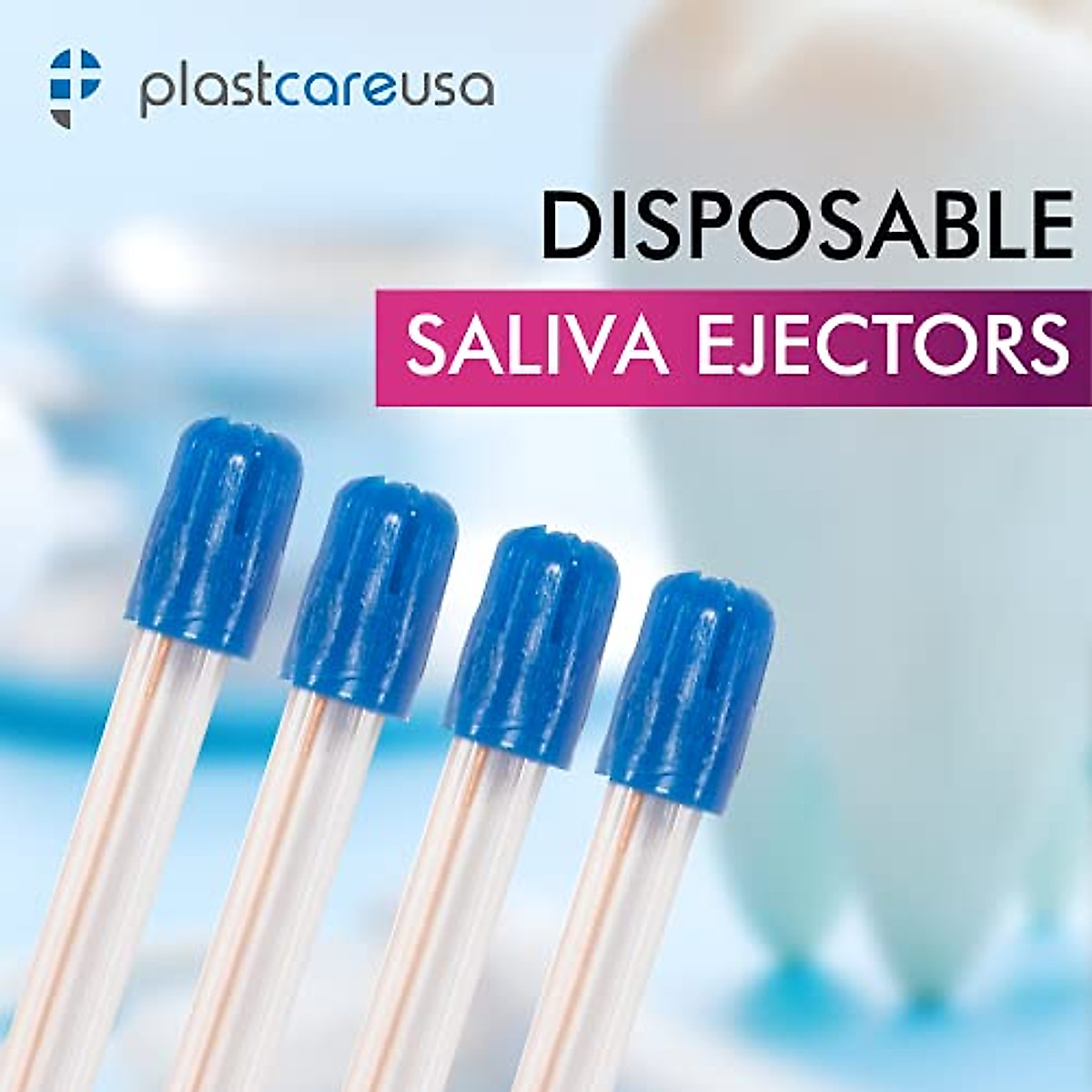 1000 Dental Saliva Ejectors Disposable - Medical Grade Latex Free Evacuation Suction Tips - Flexible Clear Tube with Blue Tip (10 Bags of 100) by PlastCare USA