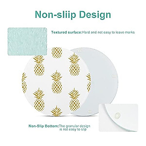 Gold Pineapple Glass Cutting Board Scratch Resistant Round Chopping Board For Kitchen 7.9 in