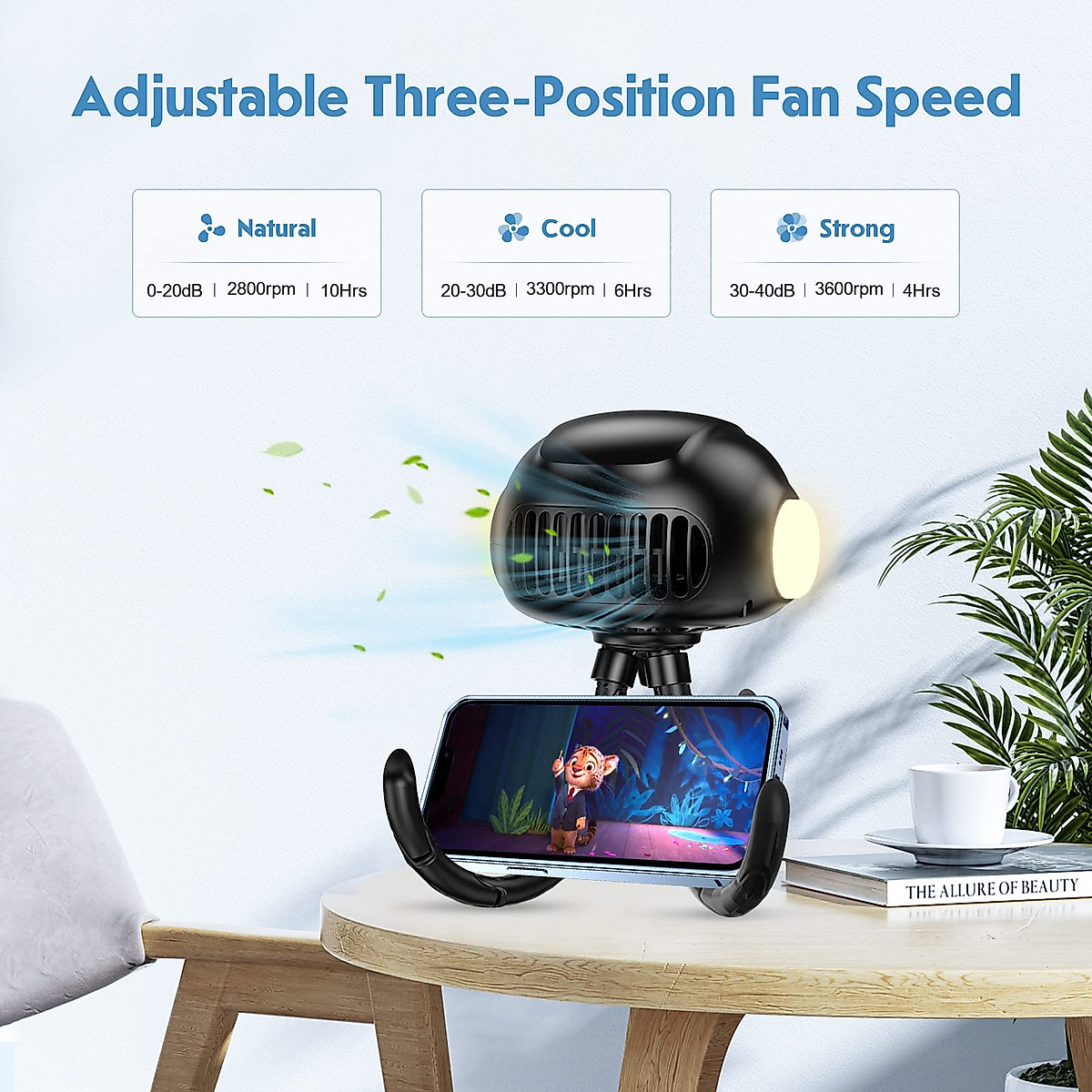 TOSTOG Stroller Fan with Light, Car Seat Fan Clip-on for Baby, Portable Bladeless Fan ​Mini Handheld Fan, 3-Speed Options USB Rechargeable Battery Operated Fan for Indoor&Outdoor