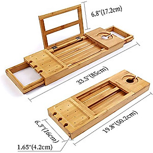 Utoplike Bamboo Bathtub Caddy Tray Bath Tray for Tub, Adjustable Bathroom Bathtub Organizer with Book Tablet Wine Glass Cup Towel Holder,Distinctive Gift for Christmas