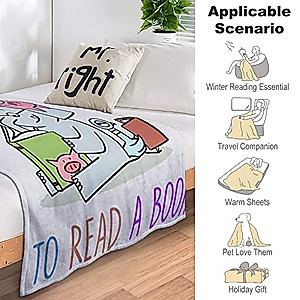 It's A Good Day to Read A Book Elephant and Piggie Blanket Soft Flannel Throw Blanket Gifts for Boys Girls Adults Comfy Cozy Couch Travel Blankets for Living Room, 50X60 Inches