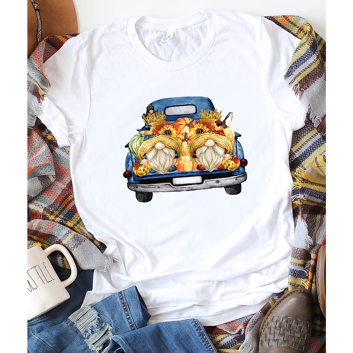 Fall Truck Scarecrow Gnomes Sublimation Transfer, Ready to Press, Autumn, Sunflowers, Pumpkins, Sublimation Transfer, Harvest, Ready to Use (Mug x1-3")