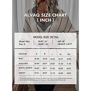 AlvaQ Women Sweaters Winter Fall Fashion Color Block Striped Sweaters Casual Long Sleeve V Neck Pullover Knit Jumper Tops Gray Medium