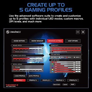 ENHANCE Theorem 2 MMO Mouse with 13 Programmable Side Buttons - RGB Gaming Mouse with 6 Customizable DPI Settings, 5 Gaming Profiles, Quick Fire Button, USB Ergonomic Wired Mouse - Black