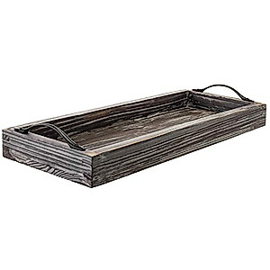 MyGift 16 Inch Rustic Torched Wood Toilet Tank Tray Organizer Storage Countertop Jewelry and Vanity Tray with Black Metal Handles