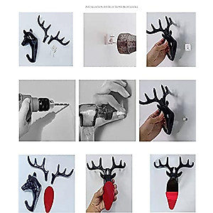 Kopiqin Crafts Home Wall Decoration Elegant Animal Head Resin 6 Set Cartoon Hook Jewelry Key Scarf Bag Hanger Robes Coat Rack for Living Room Bedroom(Deer, Giraffe,Horse,Elephant,Rhino,Goat)