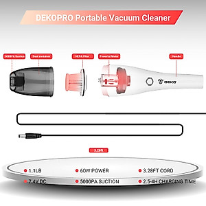 DEKOPRO Car Vacuum Cleaner, Portable & Handheld Cordless Mini Car Vacuum with Powerful Suction Three-Layer HEPA Filter Multiple Accessories for Car Home All-Round Deep Cleaning
