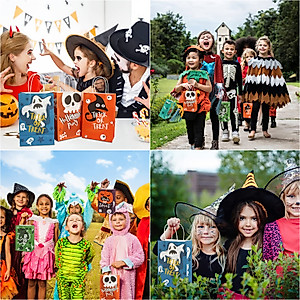 LOKIPA Halloween Paper Gift Bags with Handle, 24 Halloween Kraft Paper Goody Treat Bags for Trick or Treat and Halloween Party Favor