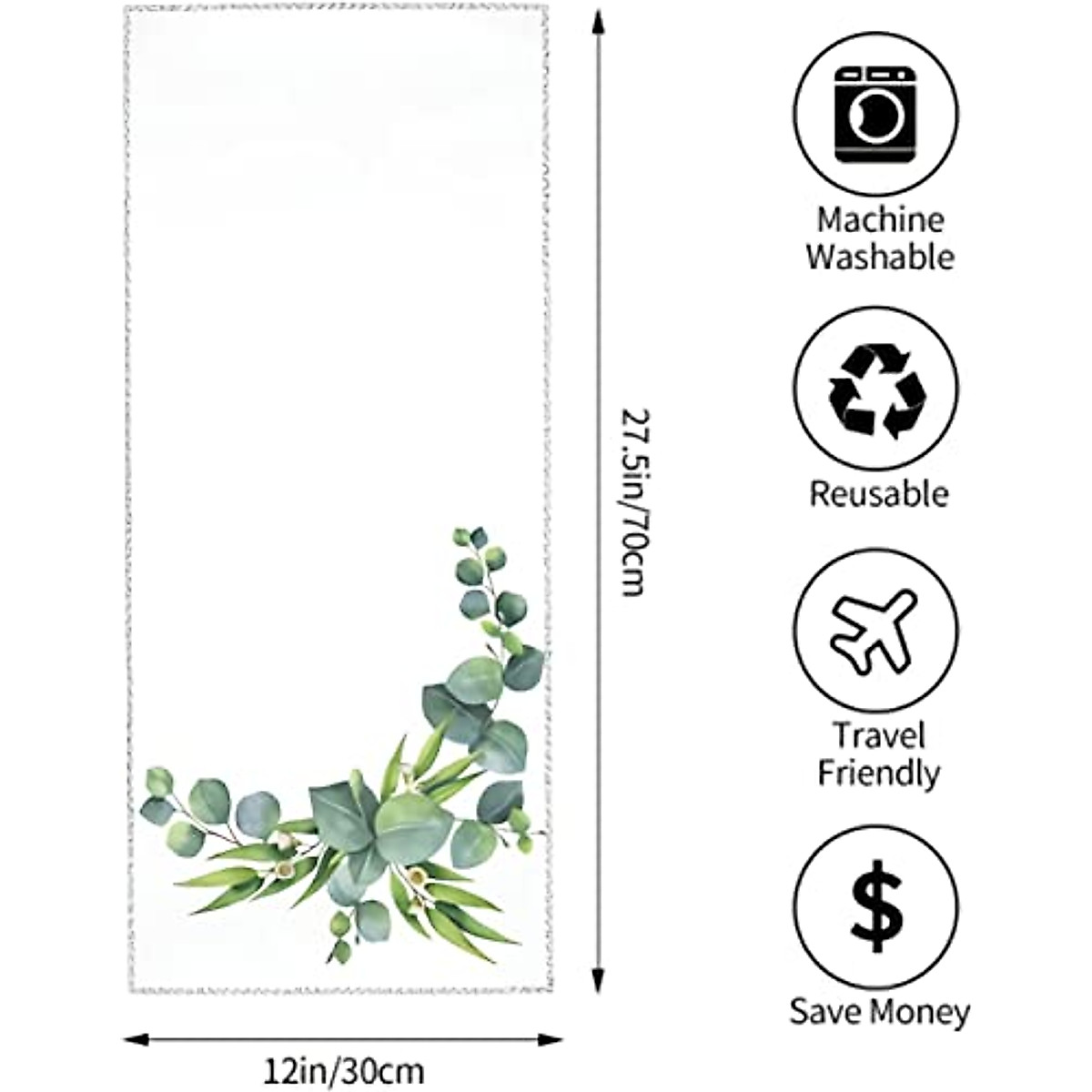 Watercolor Hand Painted Wreath Hand Towel - Green Eucalyptus Leaves Print Bath Bathroom Towel Highly Absorbent Soft Hand Towels