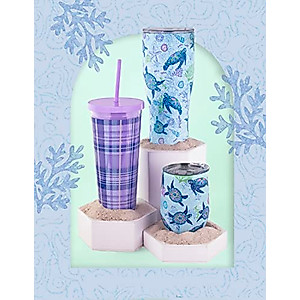 Vera Bradley Insulated Wine Tumbler, 12 Ounce Travel Cup, Blue Stainless Steel Tumbler with Lid, Turtle Dream