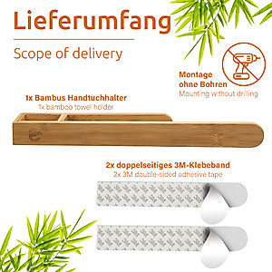 ECENCE Hand Towel Holder Bamboo Wood Adhesive Wall Mounted, Hand Towel Bar for Bathroom Guest Hand Towel Rack 15.16"