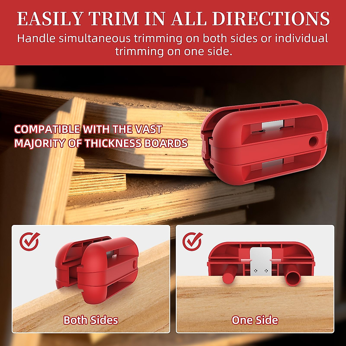 Edge Banding Trimmer, Edge Trimmer with Tungsten Carbide Blades for All Directions, 1-Pack