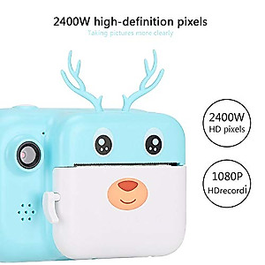 Agatige Print Camera for Kids, Children's Digital Zero Ink Video Camera Portable Thermal 1080P Twin Lens with 2.4in Screen 16G Toys Instant Camera Gift for 3-12 Years Old Kids(Blue)