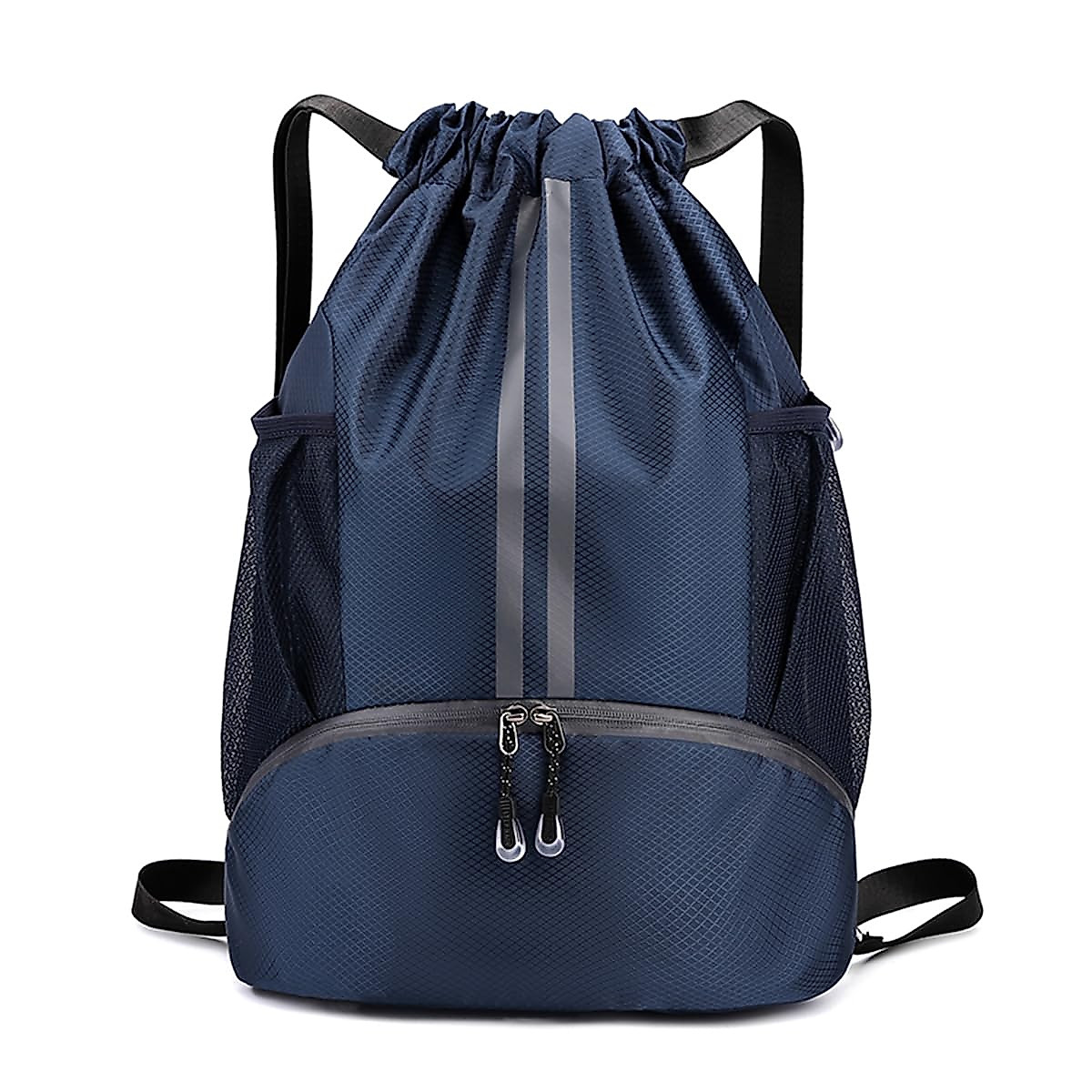 Valleycomfy Sports Drawstring Backpack - Water Resistant String Bag with Side Mesh Pockets Shoe Compartment Gym Backpack for Women & Men Navy Blue