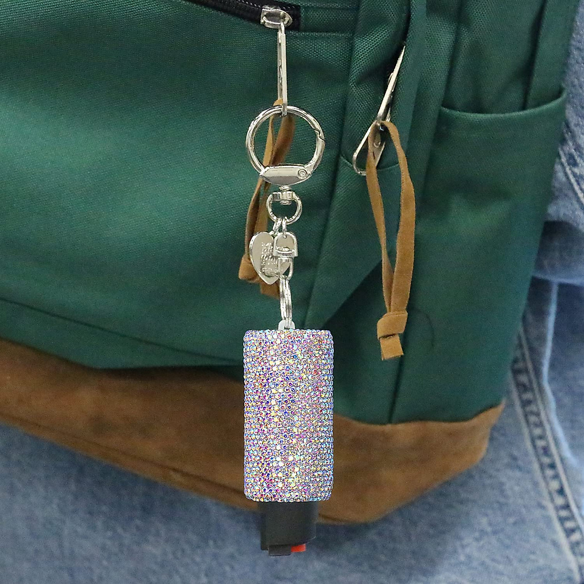 Hope Bobbie Bling-it-On Pepper Spray Keychain-Maximum Strength OC Spray for Self Defense-Fashionable Key Holder-7ft (2M) Range, Glitter Cute Rhinestone Pepper Spray for Women (CrystalAB)