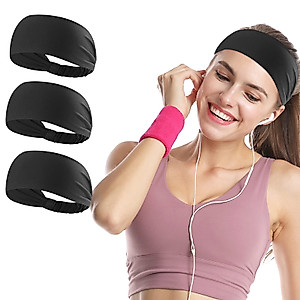 SUNLAND Workout Headbands for Women Men Moisture Wicking Sweat Bands Elastic Wide Sport Headbands for Yoga Fitness Tennis Running Gym