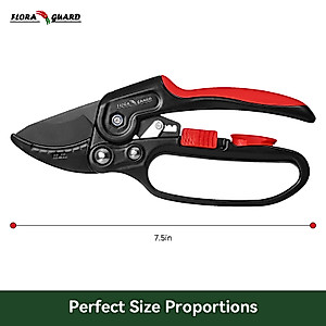 FLORA GUARD Garden Clippers, Professional Ratchet Pruning Shears, Increases Cutting Power 3x, Sharp Gardening Scissors, Cutting Rose, Flower, Hedge, Stem, Tree, Perfect for Weak Hands & Arthritis