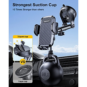 Rorhxia 3-in-1 Phone Mount for Car [2024 Most Stable and Flexible Suction Cup] Vent Dashboard Windshield Cell Phone Holder Car Fit for iPhone 15 14 13 12 Pro Max Samsung S23 S22 S21 All Phone