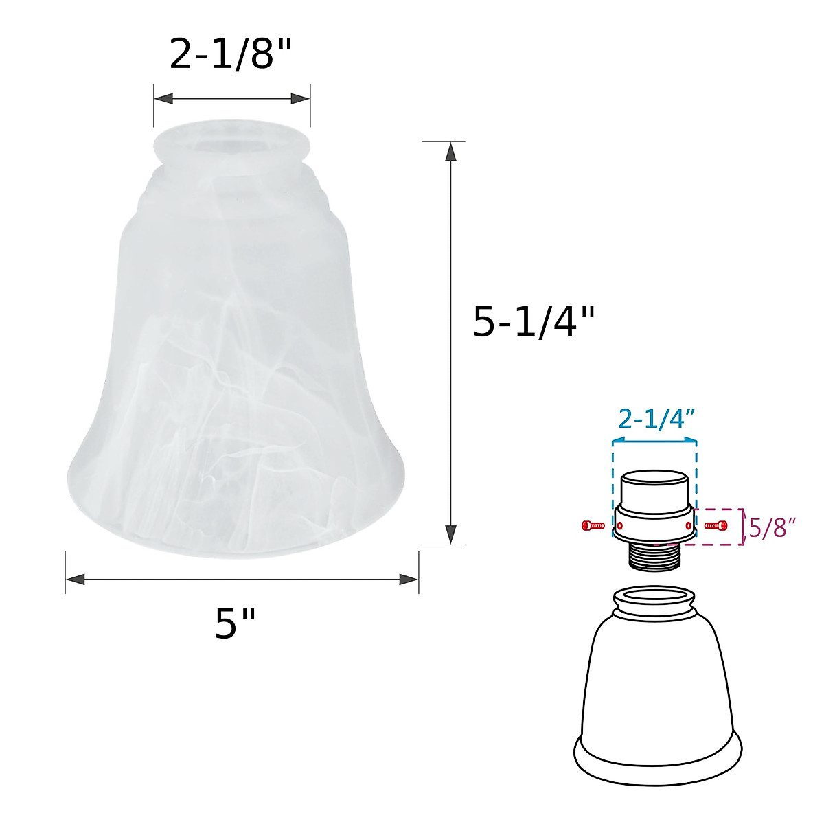 Aspen Creative Alabaster 23105-4 Transitional Style Replacement Bell Shaped Glass Shade, 2 1/8" Fitter Size, 5 1/2" high x 5" Diameter, 4 Pack