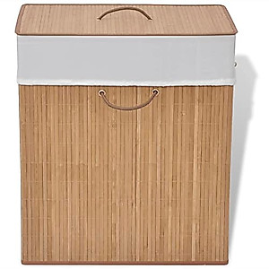 FAMIROSA Rectangular Bamboo Laundry Bin with Lid and a Removable Fabric Liner, Washing Clothes Basket Storage Bin with Handle, Suitable for Bedroom, Bathroom, Laundry, 15.7"x11.8"x23.6" Natural