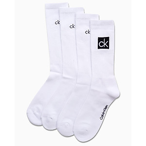 Calvin Klein Socks - Cotton Blend Cushioned Mid-Calf Athletic Crew Sock (4 Pack), Size 7-12, White