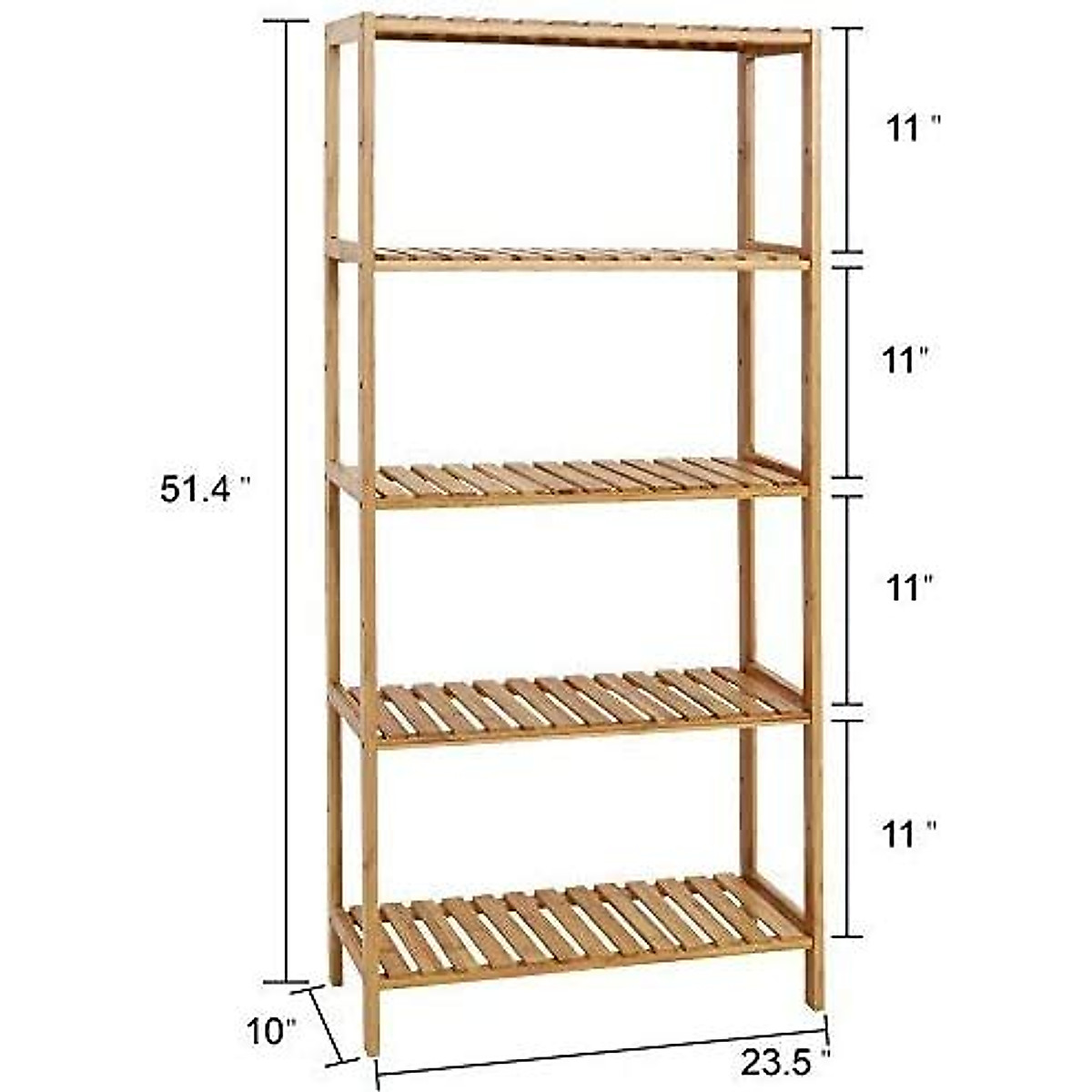 Kinsuite 5-Tier Bamboo Free Standing Storage Rack Shelf Multifunctional Bamboo Shelving Unit Bathroom Kitchen Living Room Holder