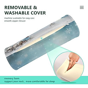 xigua Christmas Snowman Neck Roll Pillow for Neck Relief with Removable Washable Cover - Memory Foam Round Cylinder Bolster, Ergonomically Designed for Head, Neck, Back, and Legs