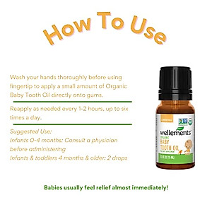 Wellements Organic Baby Tooth Oil, Gently Soothes Tiny Gums, Natural Teething Oil for Babies, Blend of Clove Oil, Spearmint Leaf & Olive Oil, No Benzocaine or Belladonna, 0.5 Fl Oz. 4 Months +