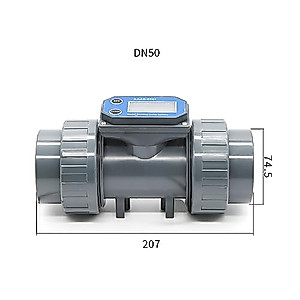 Flow Control Meter DN25-DN80 Water Flow Meter, LCD Digital Display Flowmeter, PVC Pipe Liquid Water for Farm Garden Irrigation Used in Petroleum,Food, Etc.(DN50 Without Cable)