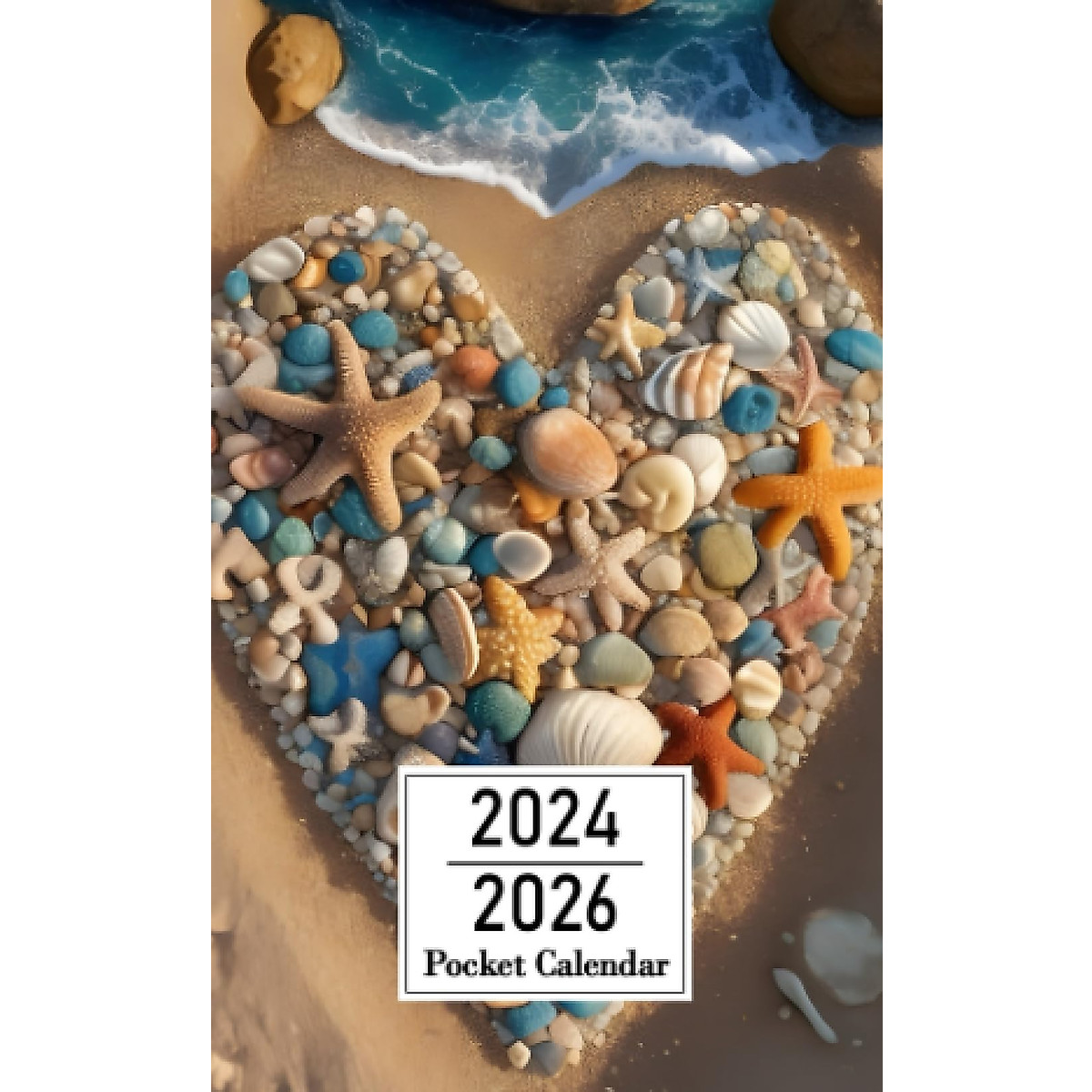 Pocket Calendar 2024-2026: Two-Year Monthly Planner for Purse , 36 Months from January 2024 to December 2026 | Seashell heart | Beach art