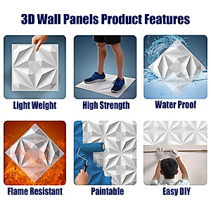MIX3D 33 Pack 3D Wall Panels, PVC Textured Wall Panels for Interior Wall Decor, White, 12''x12'' Cover 32 Sq. Ft