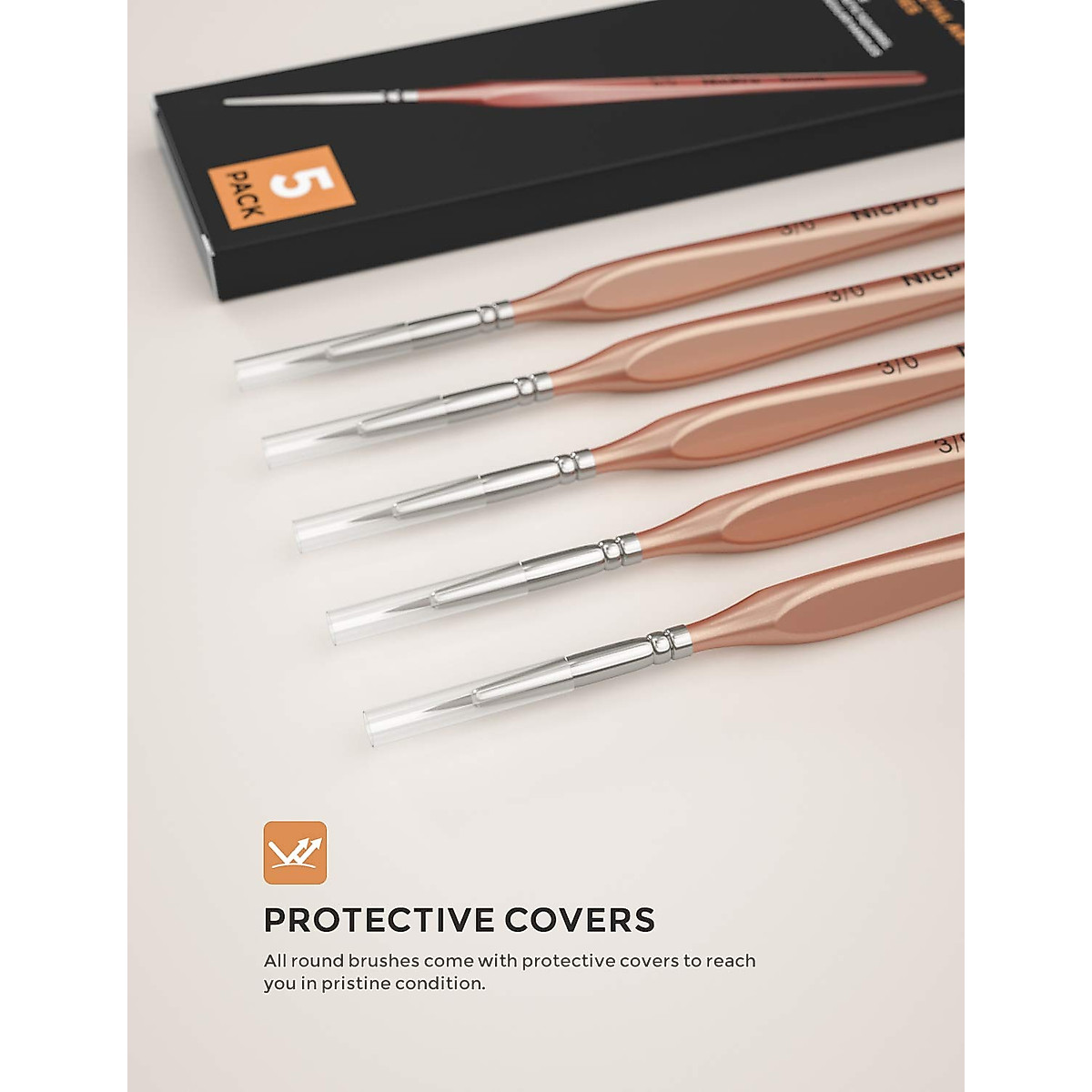 Nicpro Detail Paint Brushes 5 PCS Extra Fine Tip 000 Professional Miniature Painting Artist Set Round 3/0 for Micro Watercolor Oil Acrylic Craft Models Rock Army Paint By Number for Adult